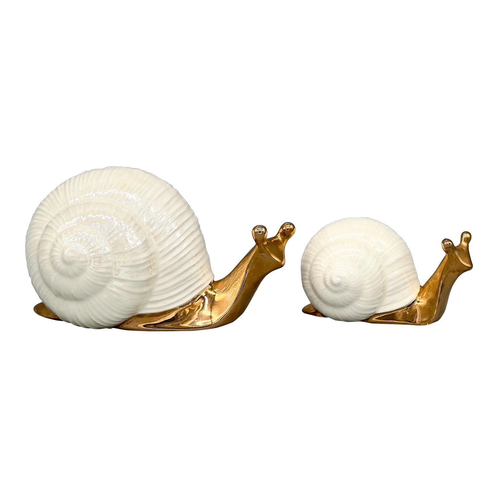 Mid Century Boho Chic White and Gold Ceramic Snail Figurines- Set of 2 ...