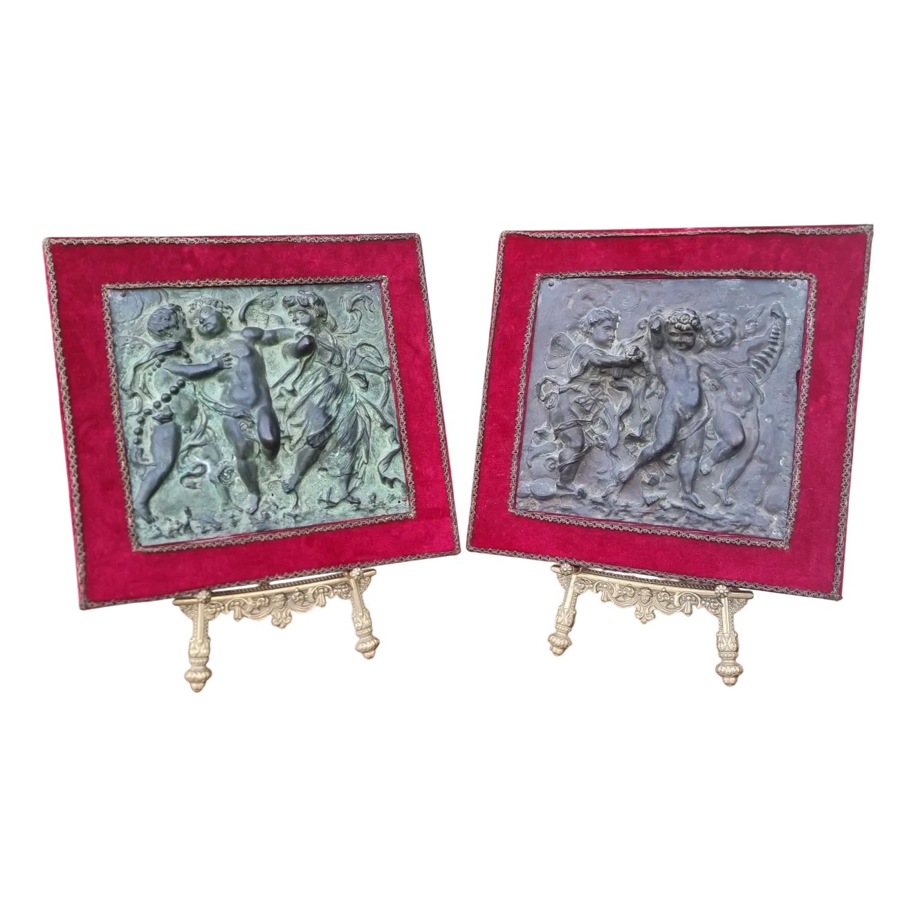 Neoclassical Artist, High Reliefs with Putti, 1780, Bronzes, Set of 2 ...