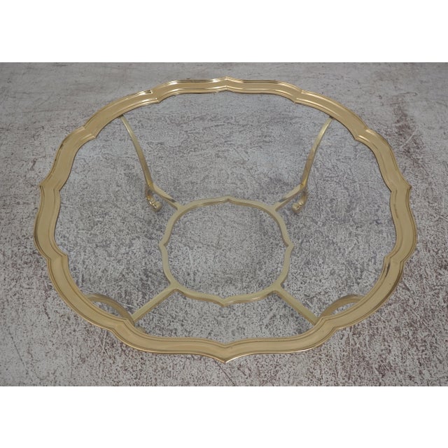 Labarge Large Brass Base Glass Top Coffee Table | Chairish