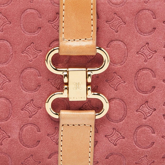 Celine Pink/Tan Macadam Suede And Leather Baguette Bag | Chairish