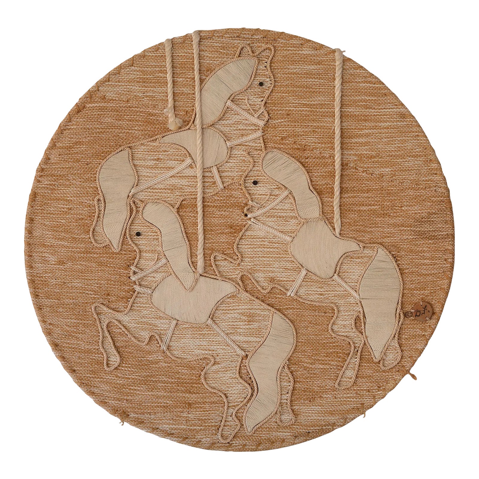 Vintage Bobo Don Freeman Round Carousel Horses Textile Art Wallhanging ...