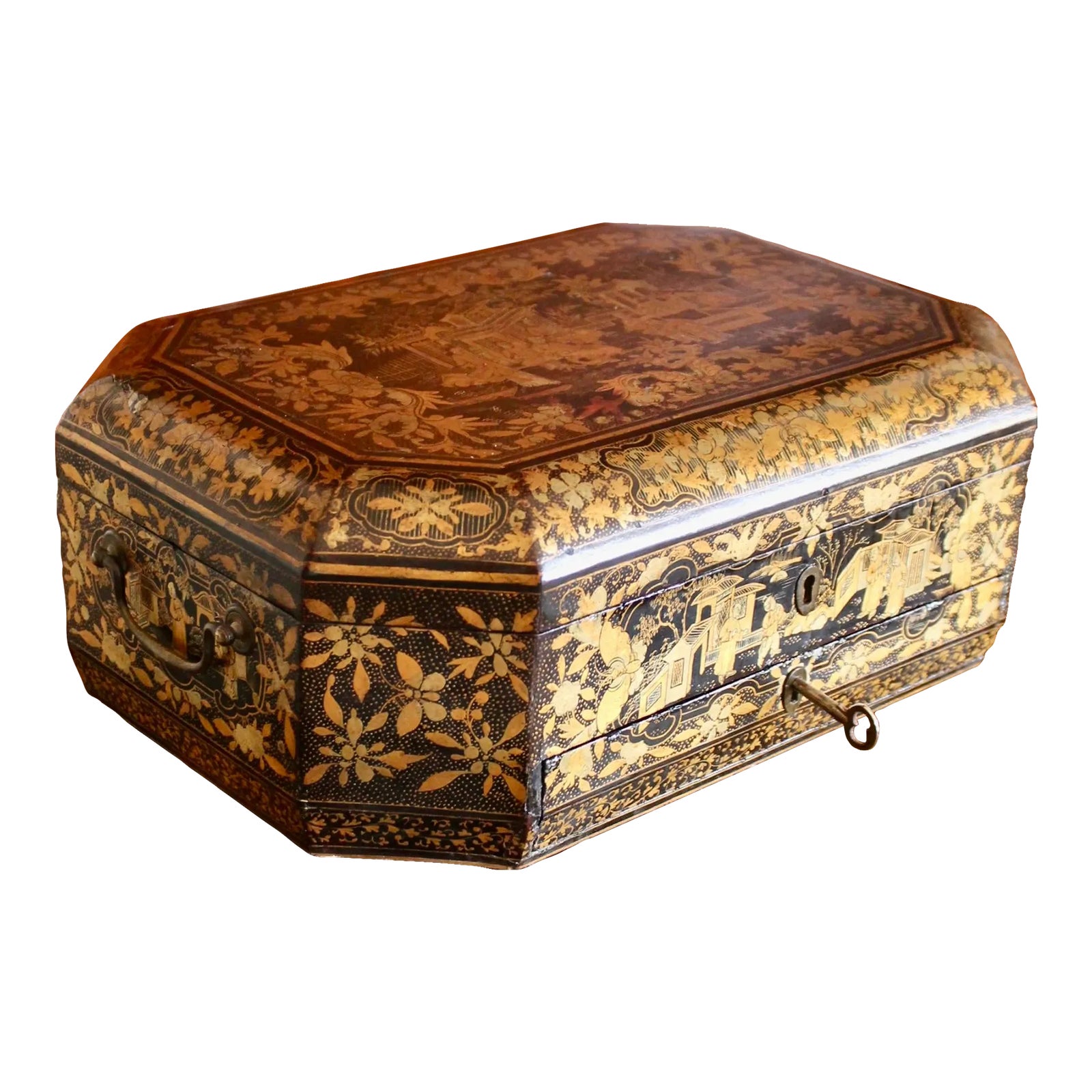 Large Chinese Export Gilt and Black Lacquer Box | Chairish