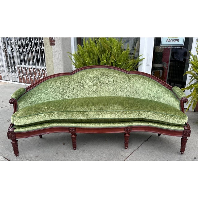 Louis XVI Style Green Cut Velvet Canapé Sofa Settee | Chairish