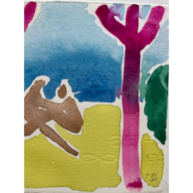 "Couple Under Red Trees" Watercolor Painting Jack Hooper | Chairish