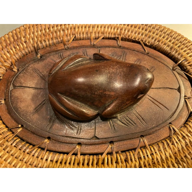 Vintage Asian Woven and Carved Box With Frog | Chairish
