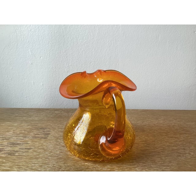 Rainbow Mid Century Modern Yellow Crackle Glass Small Cream Pitcher ...