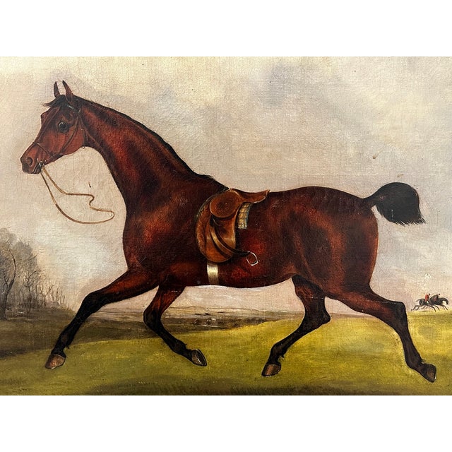 Mid 19th Century Victorian Oil Painting of a Bay Hunter Horse Pursued ...