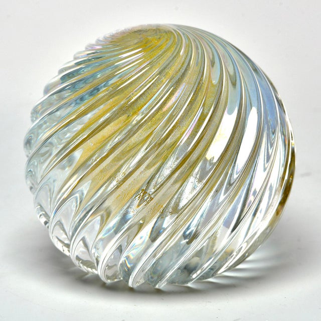 Signed Seguso Murano Glass Swirled Paperweight | Chairish
