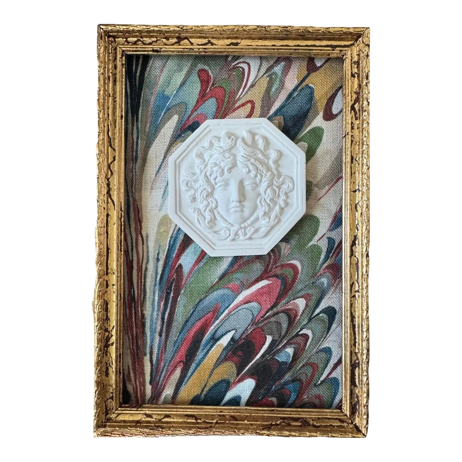 Contemporary Uk Grand Tour Plaster Intaglio Medusa Replica on Textile ...