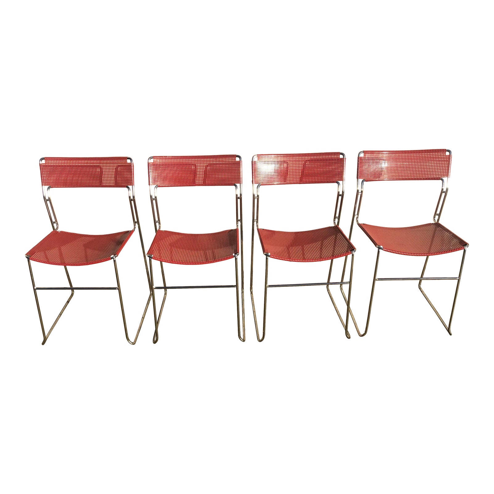 Late 20th Century Tomado Stacking Chrome Metal Mesh Chairs - Set of 4 ...