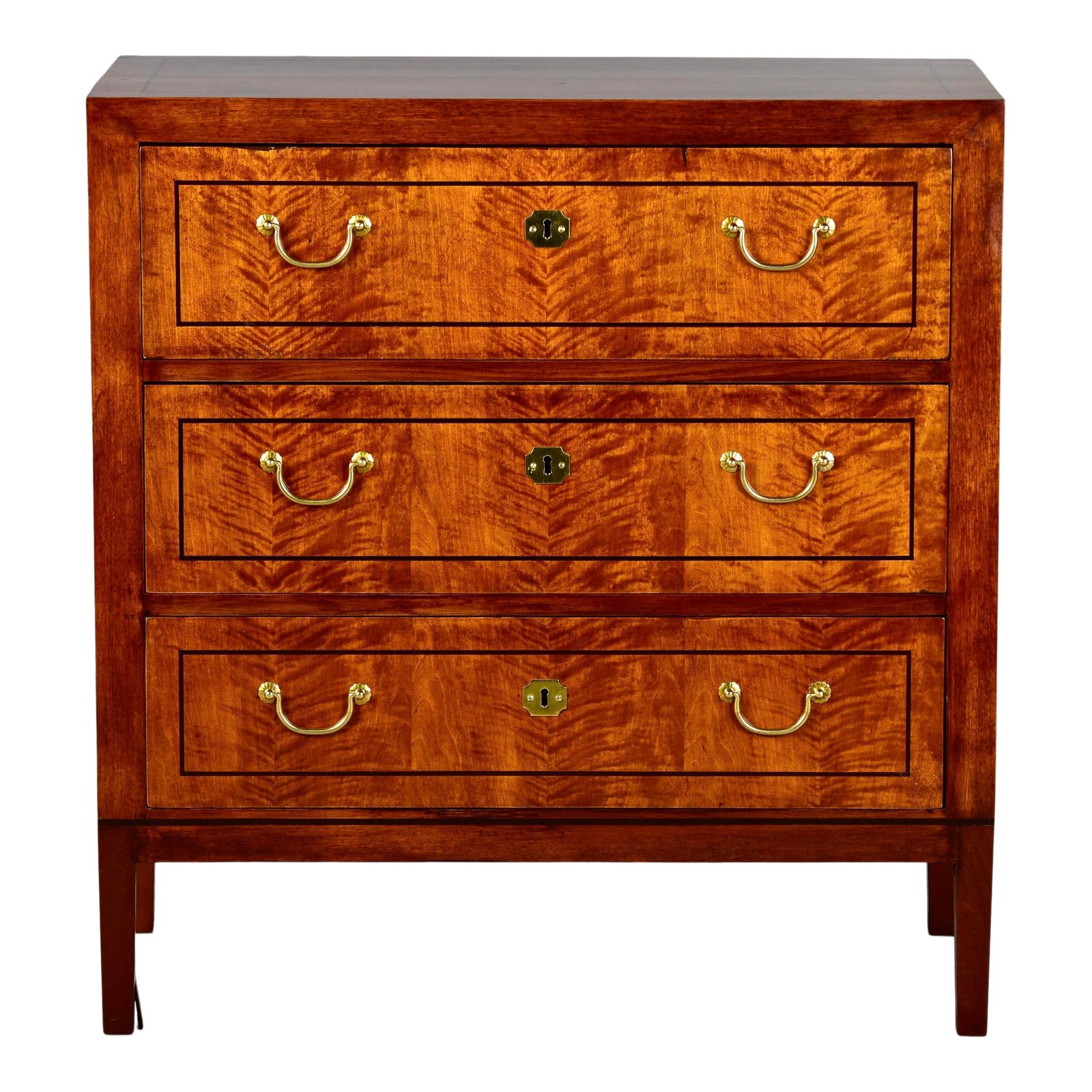 Custom Made English Birch Wood Three Drawer Chest | Chairish