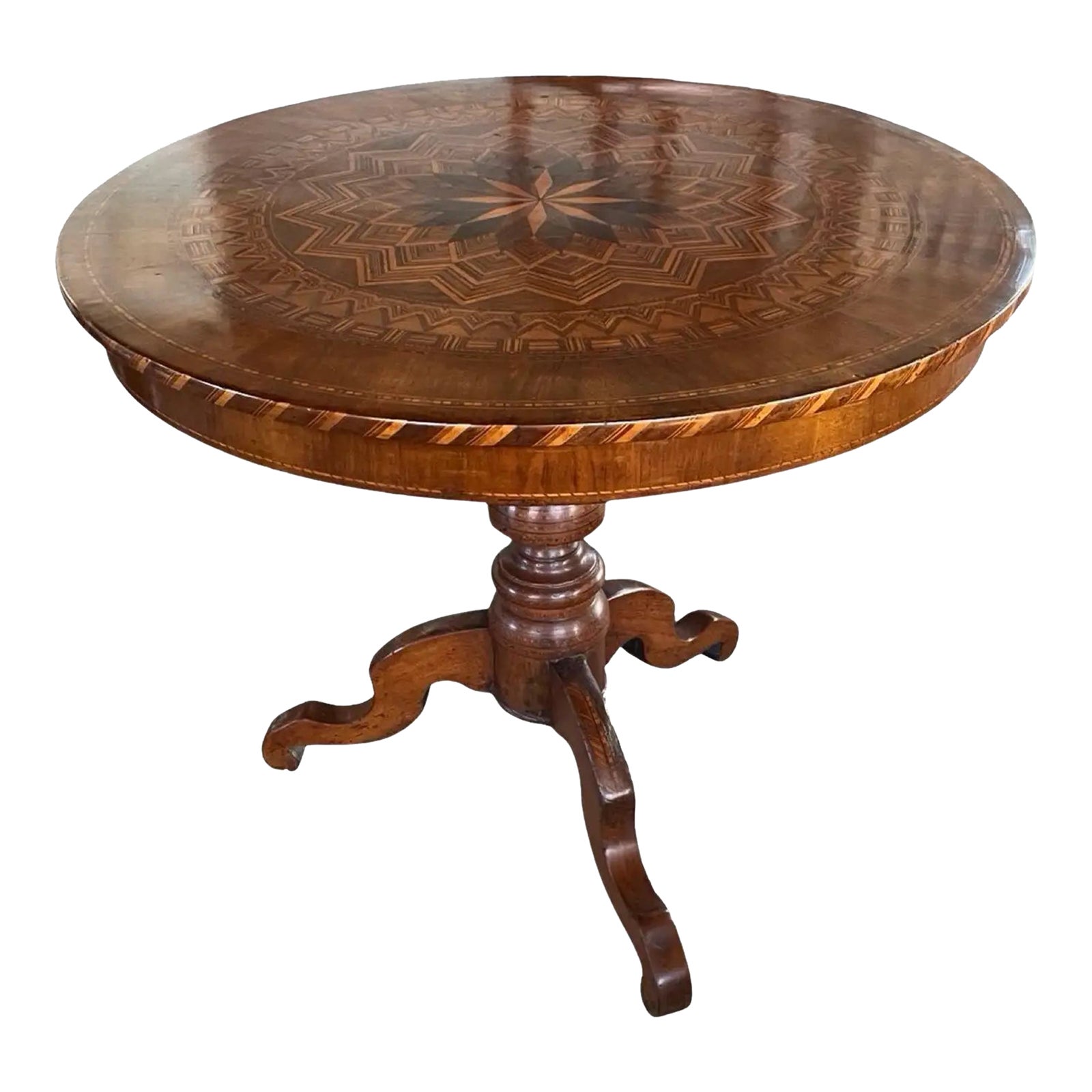 Italian Sorrento Table in Walnut With Fruitwood Geometric Inlay | Chairish