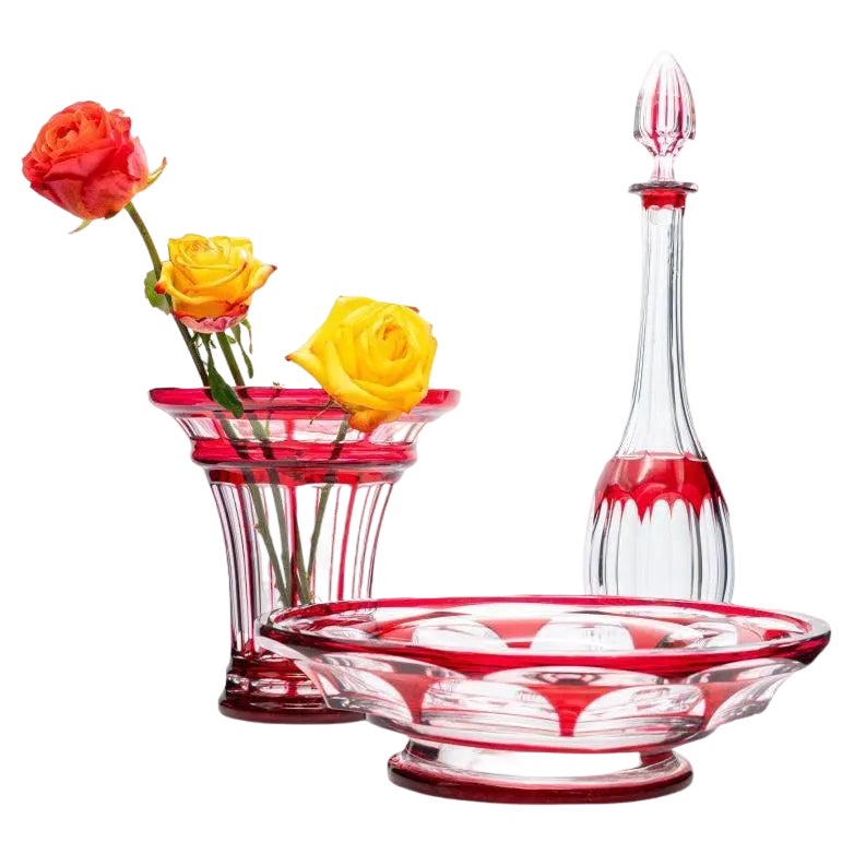French Baccarat and Saint Louis Items in Red Crystal, 1930, Set of 3 ...