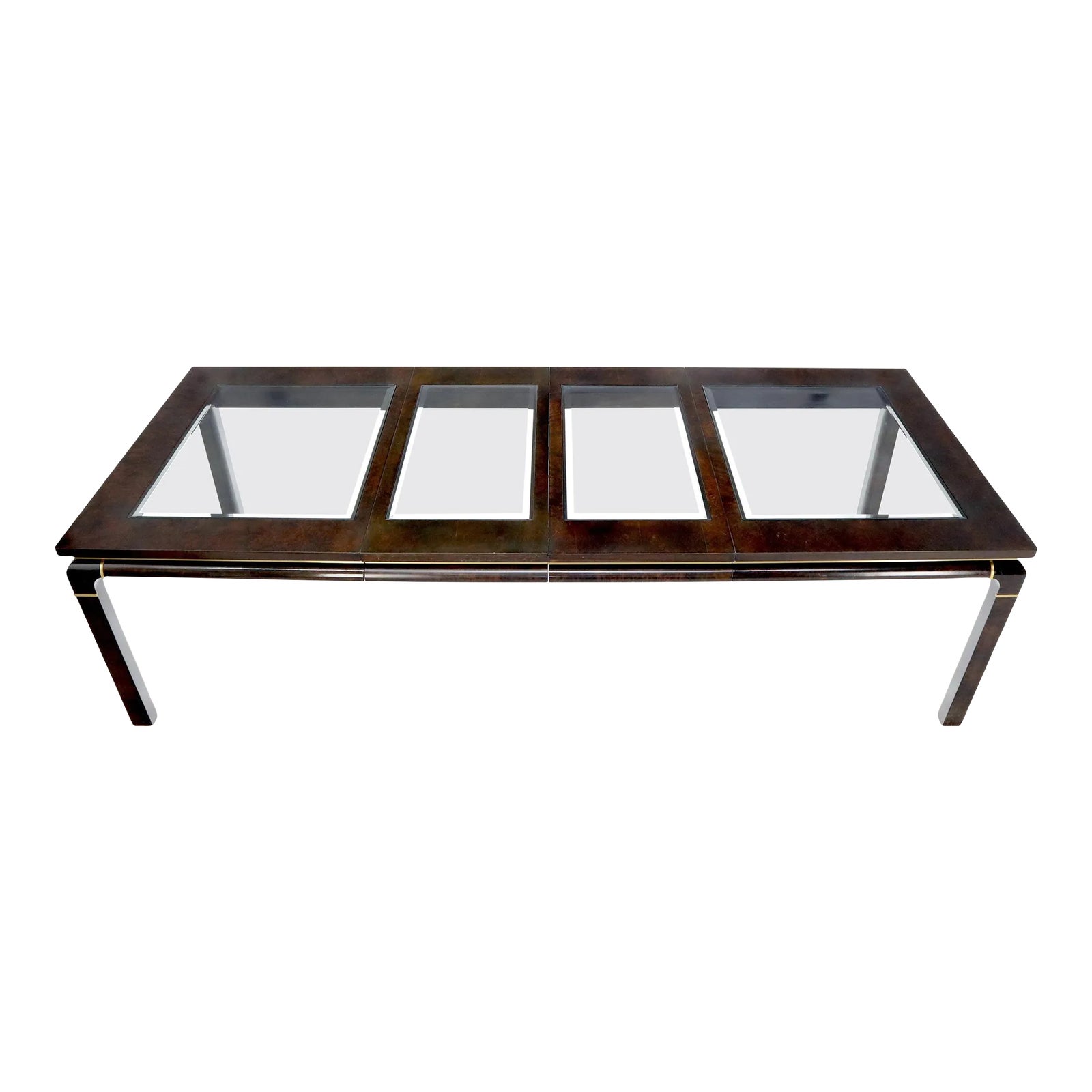 Dark Burl Wood Glass Top Inserts Two Extension boards Leaves Dining ...