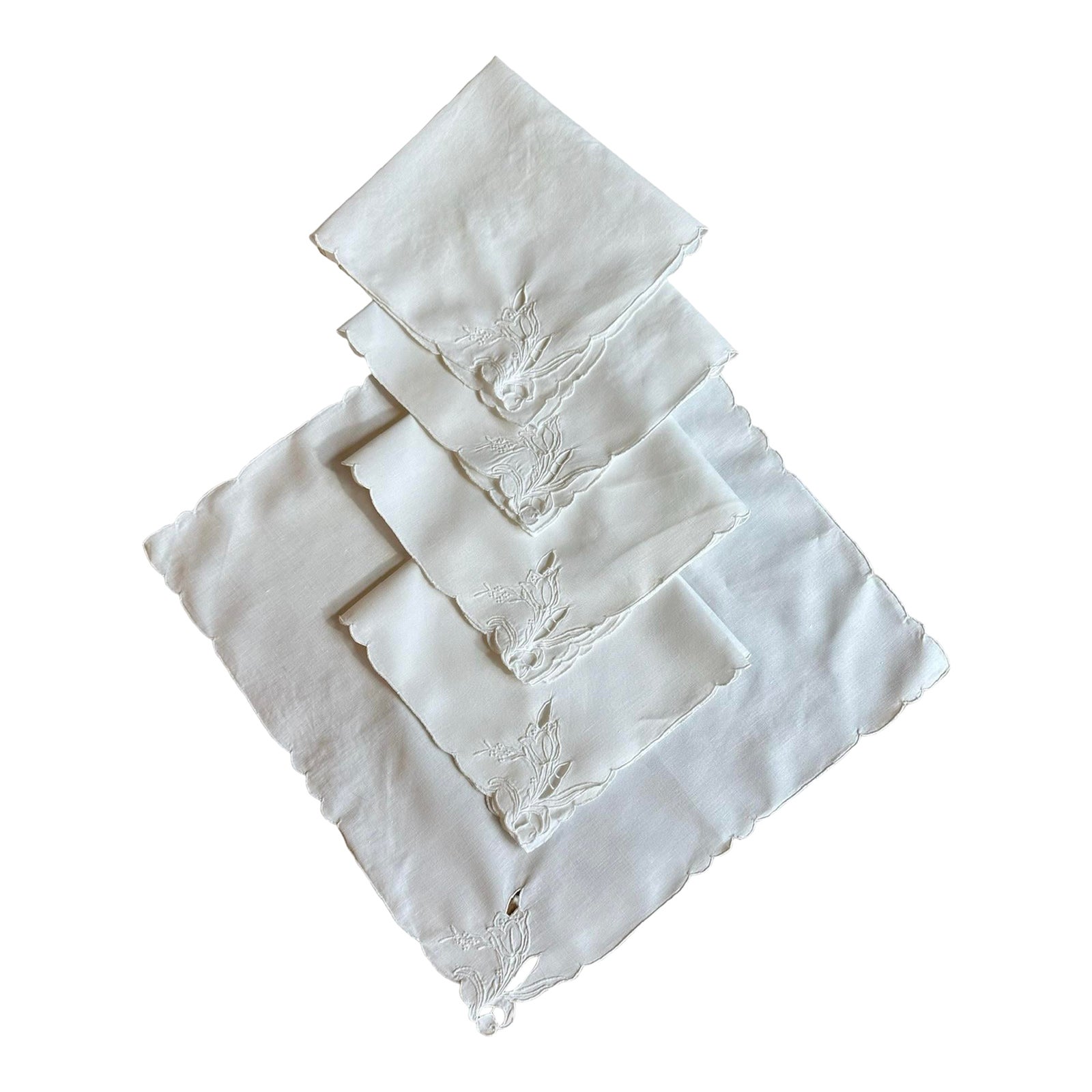 Vintage White Linen Floral Cutwork Embroidered Large Dinner Napkins ...