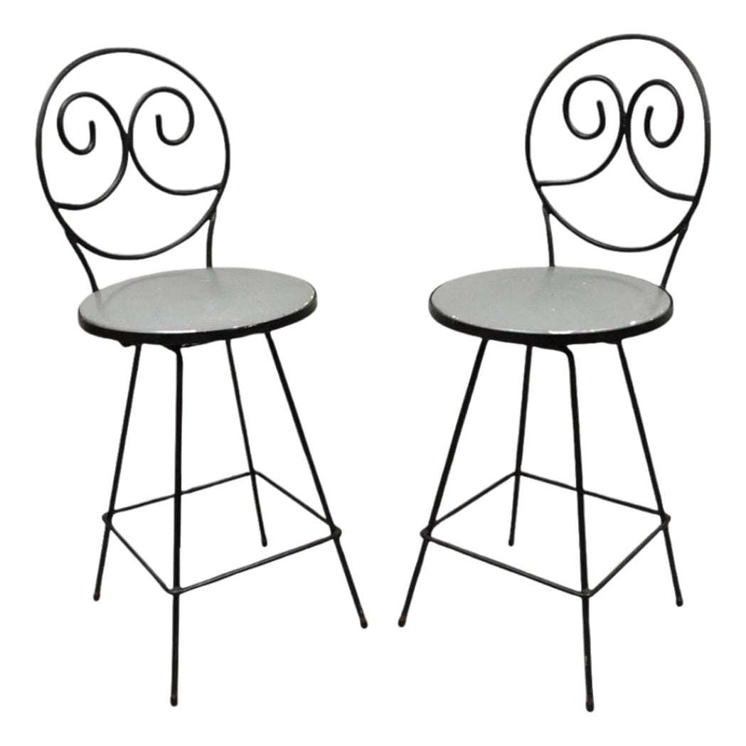 Mid 20th Century Modern Arthur Umanoff Style Wrought Iron Swivel ...