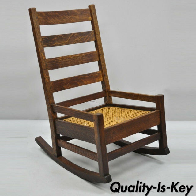 Antique Arts & Crafts Mission Oak Ladder Back Hip Rail Rocker Rocking ...
