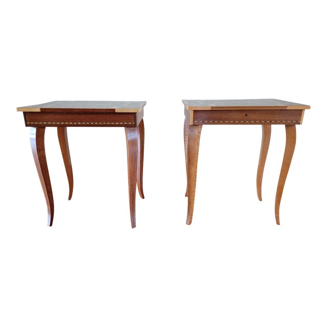 1950s Vintage Pair Italian Lacquered Top Small Music Box Tables | Chairish