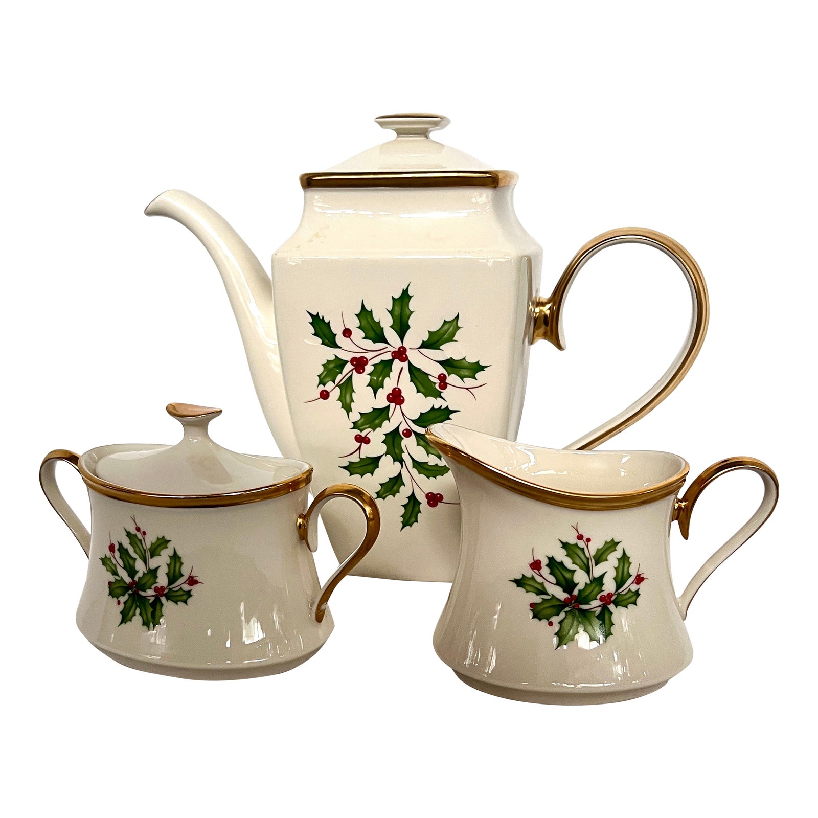Lenox Holiday Coffee Pot, Sugar & Creamer Set- 3 Pieces | Chairish