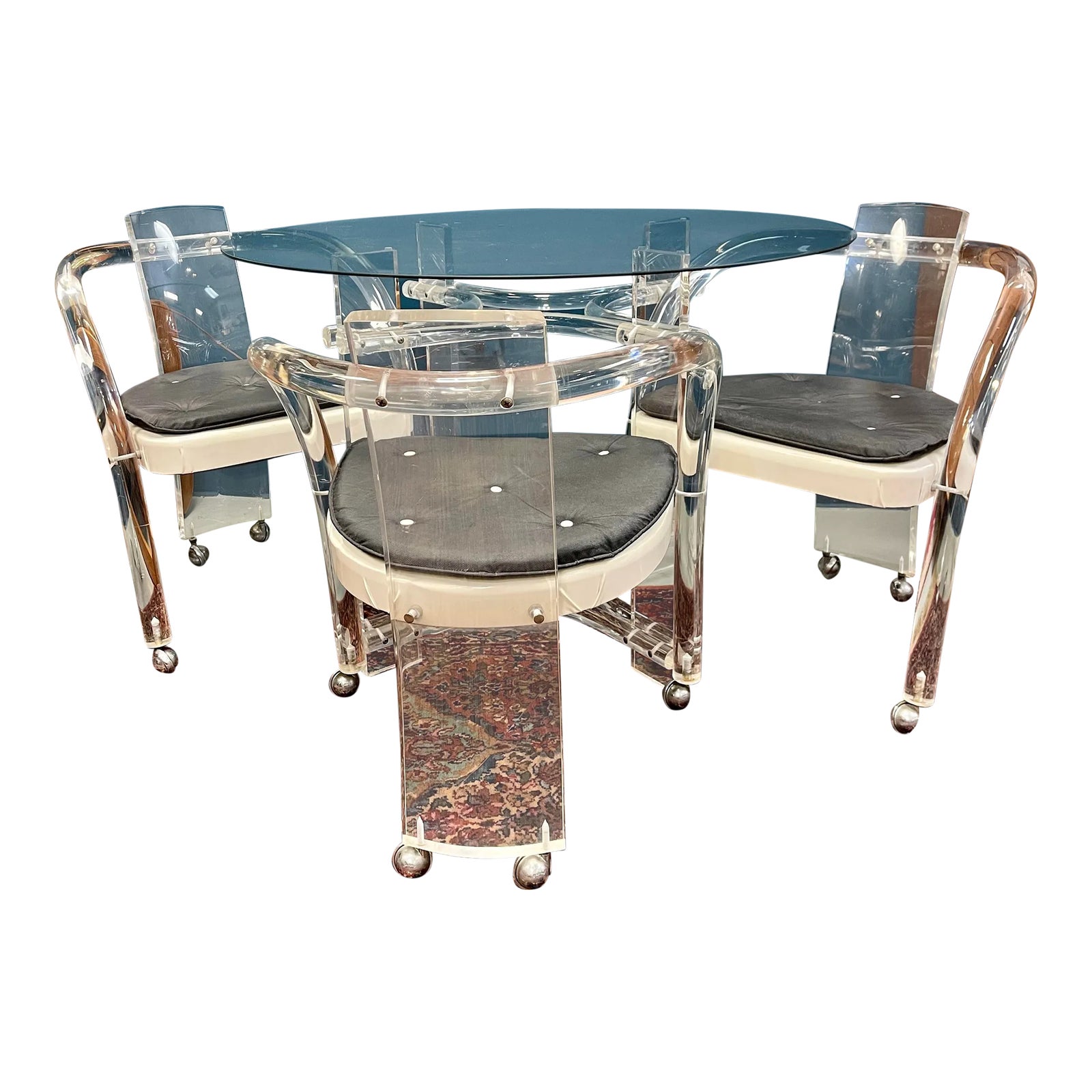 1970s Charles Hollis Jones Lucite Table With 3 Chairs - Set of 5 | Chairish