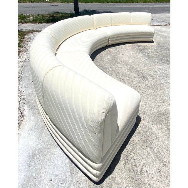 Contemporary Custom Tonal Striped Half Moon Sectional | Chairish