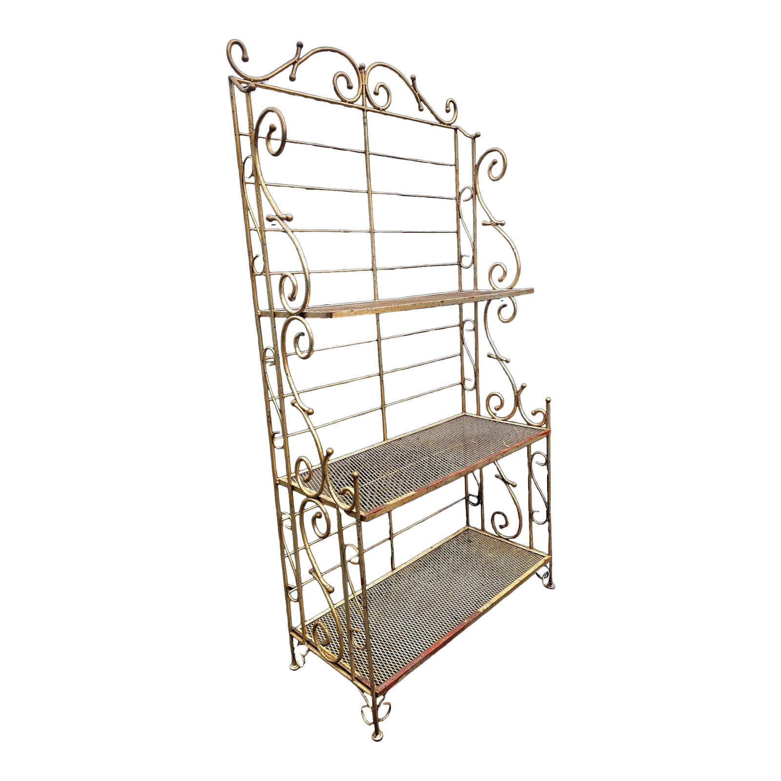 Mid Century French Gilt Wrought Iron Bakers Rack | Chairish