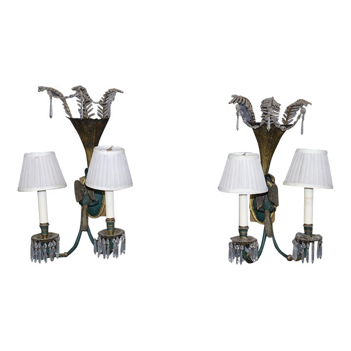 Fanciful Pair Winged Mythical Birds French Polychromed Wall Sconces ...