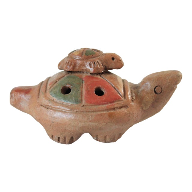 Vintage Folk Art Pottery Ocarina Whistle Turtle - Native South American ...