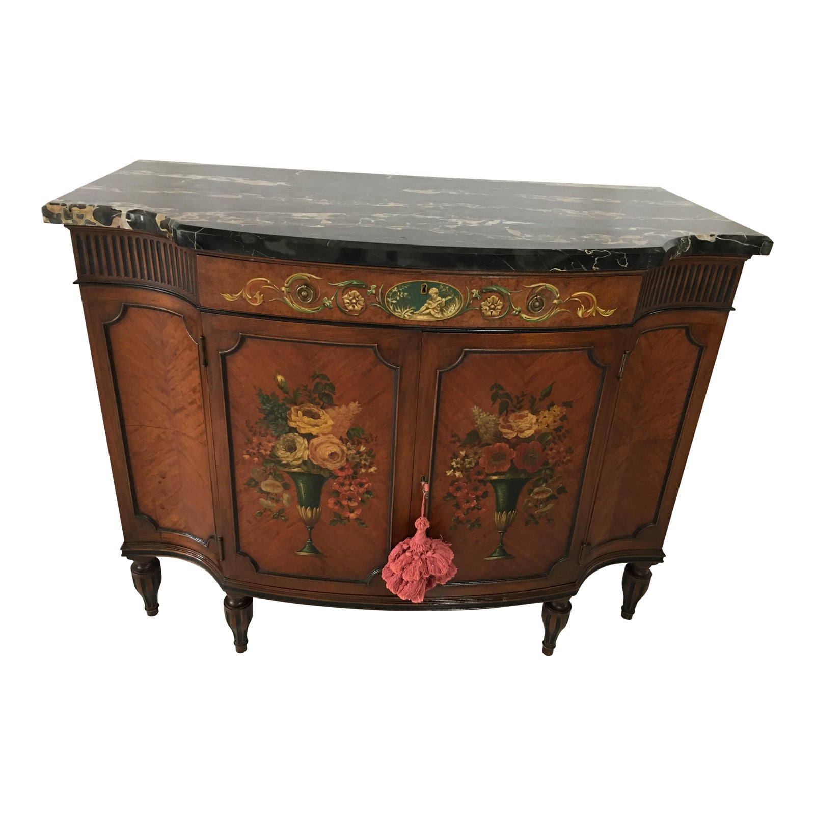 1930’s Traditional Adams Style Marble Serpentine Cabinet | Chairish