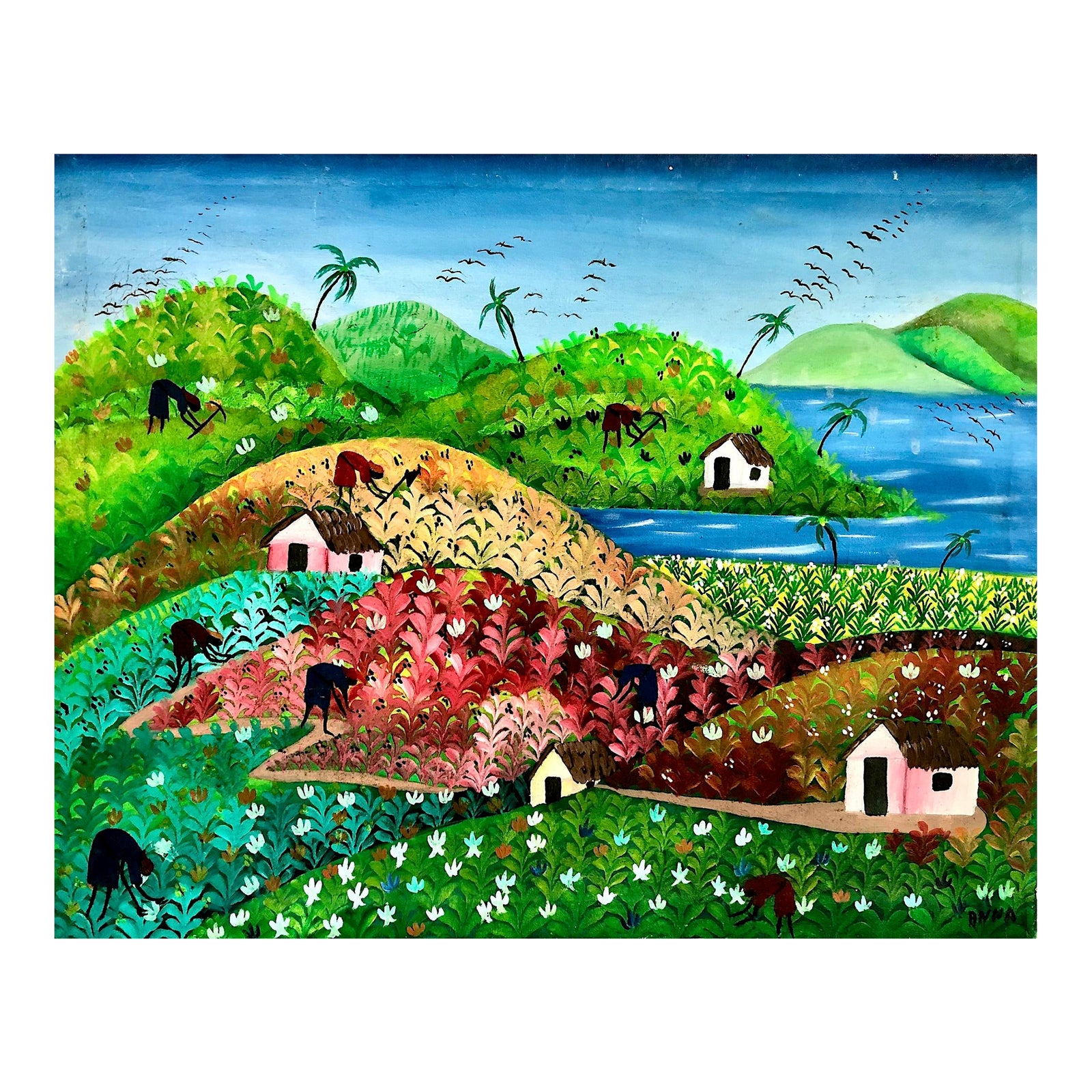 1950s Haitian Countryside Folk Art Painting | Chairish