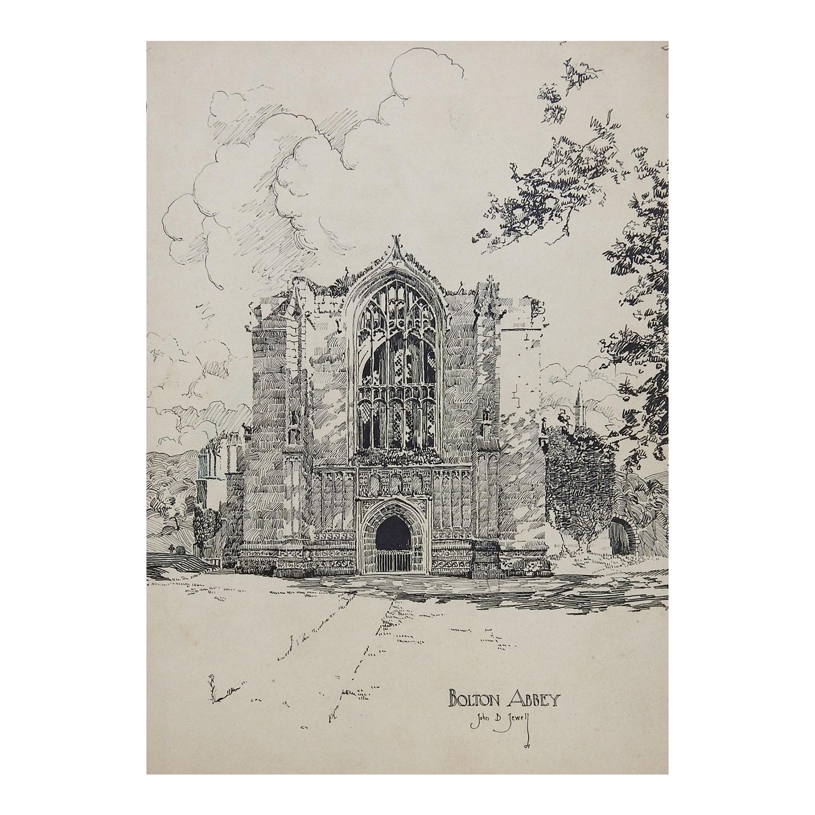 Antique Architectural Drawing of Bolton Abbey N. Yorkshire England ...