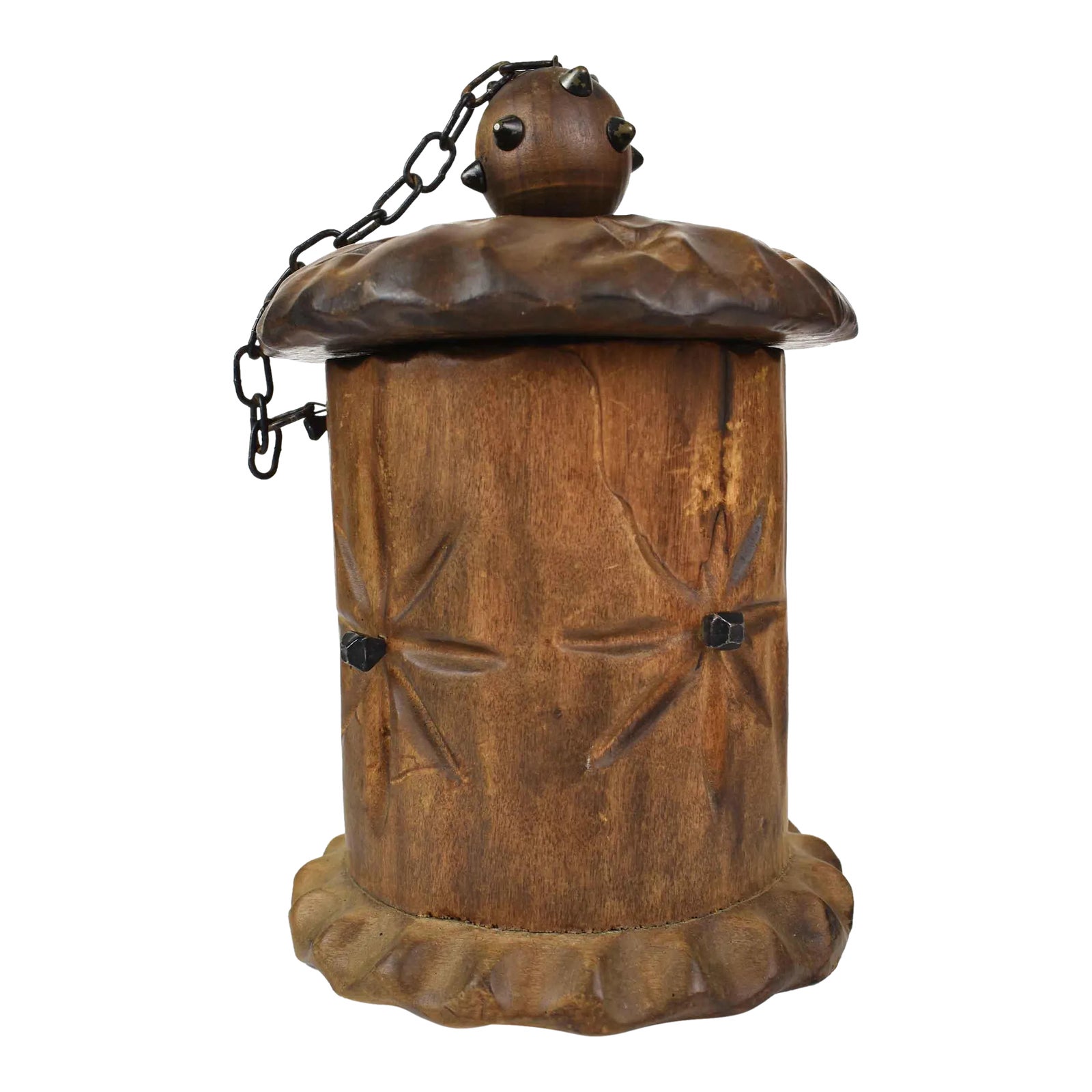 Early 20th Century Hand Carved Solid Wood Medieval Style Lidded Tobacco ...