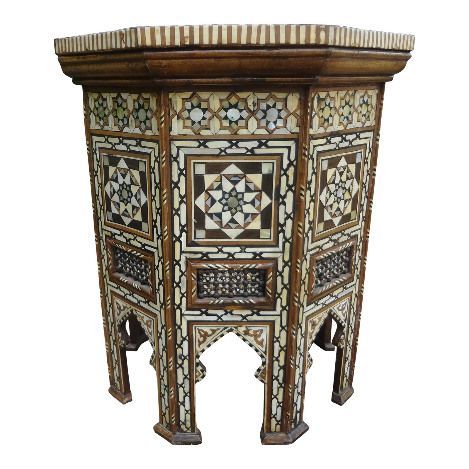1920s Antique Moroccan Arabesque Style Octagonal Inlaid Table | Chairish