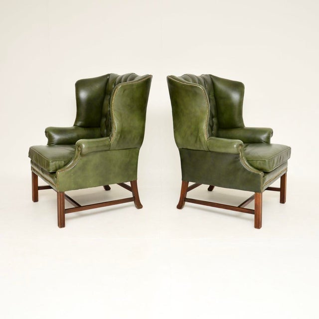 Antique Georgian Leather Wing Back Armchairs, 1960s, Set of 2 | Chairish