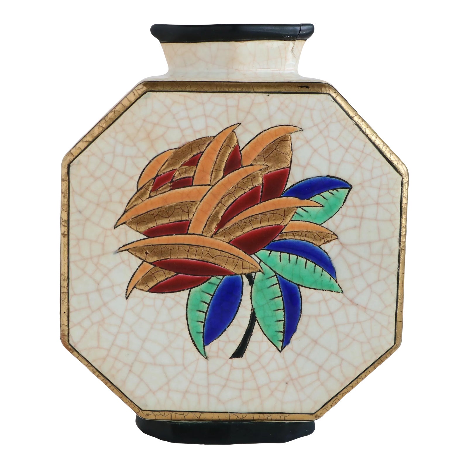 Longwy France Art Deco Rose Octagonal Vase | Chairish