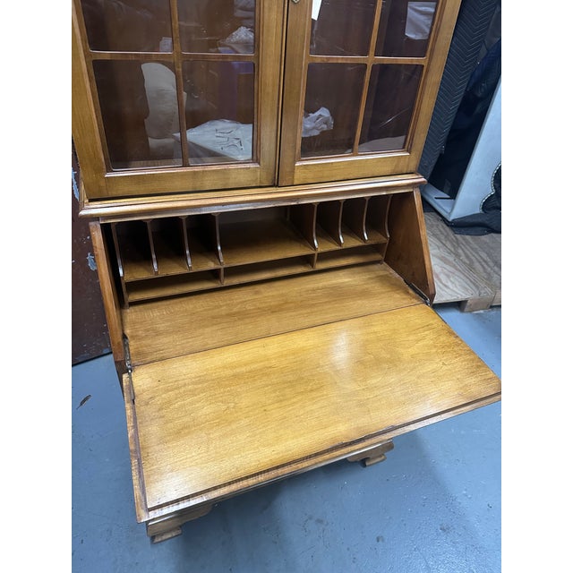 20th Century Vintage Maple Slant Front Secretary Desk With Bookcase ...