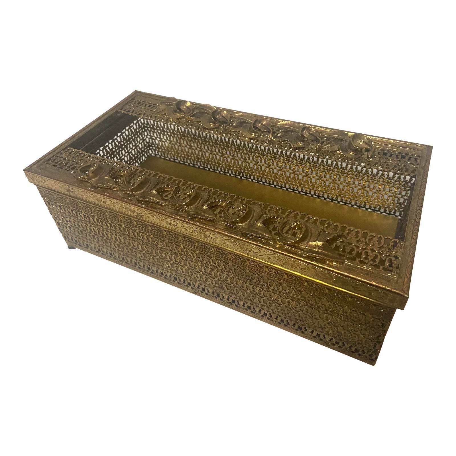 Vintage Gold French Filigree Lidded Tissue Box Holder | Chairish