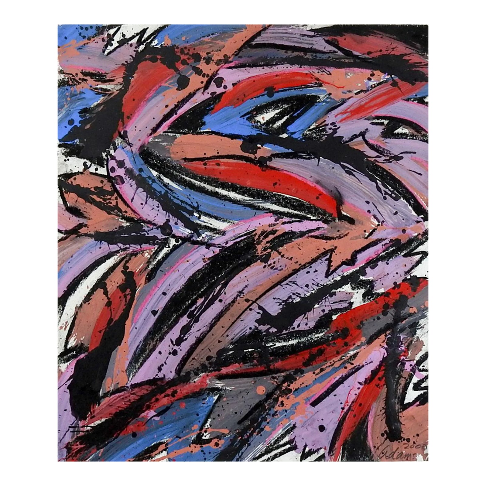 Abstract Jerry Adams Purple & Black Painting on Paper | Chairish
