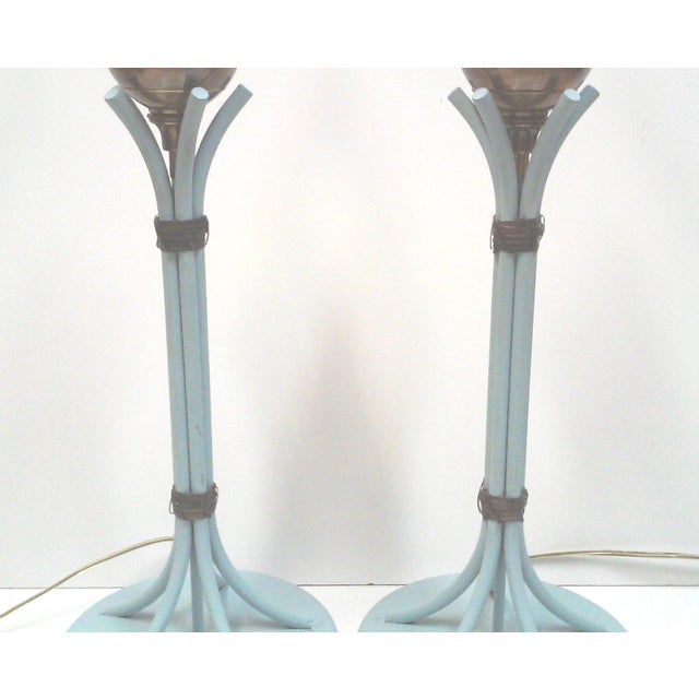 Vintage Light Blue Iron and Brass Table Lamps - a Pair | Chairish