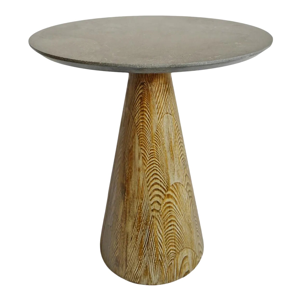 Salvaged Oak & Stone Cone Side Table | Chairish
