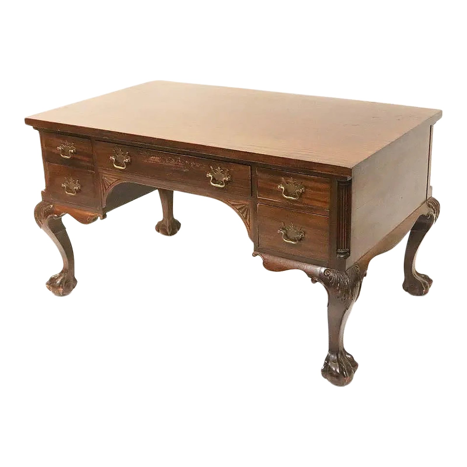Large Antique Style Mahogany Writing Desk Chippendale Style Brass ...