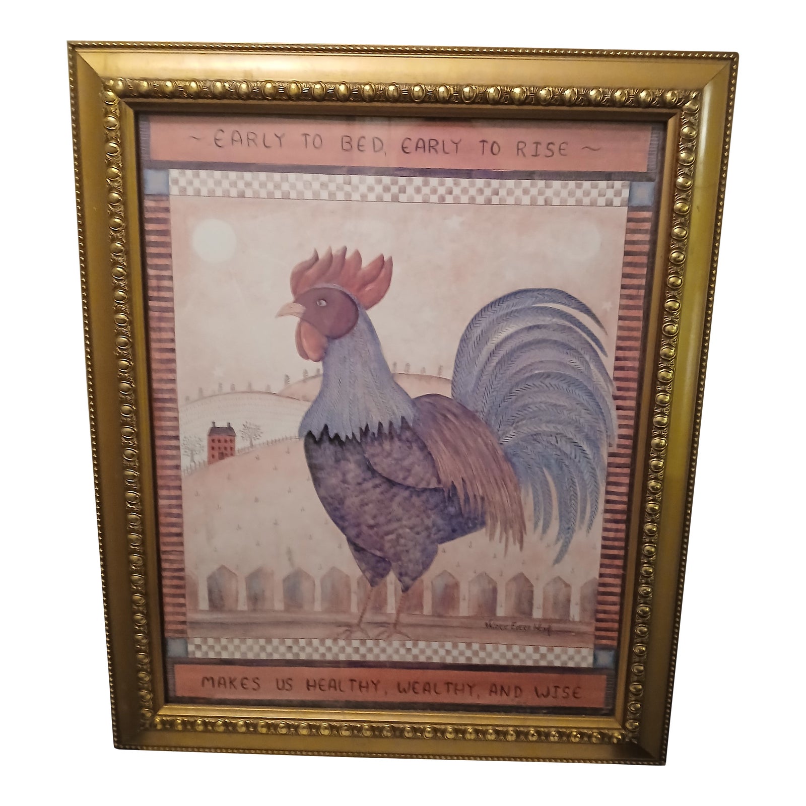 Folk Art Print in Heavy Gilt Frame by Valorie Wenz 'Early to Bed ...