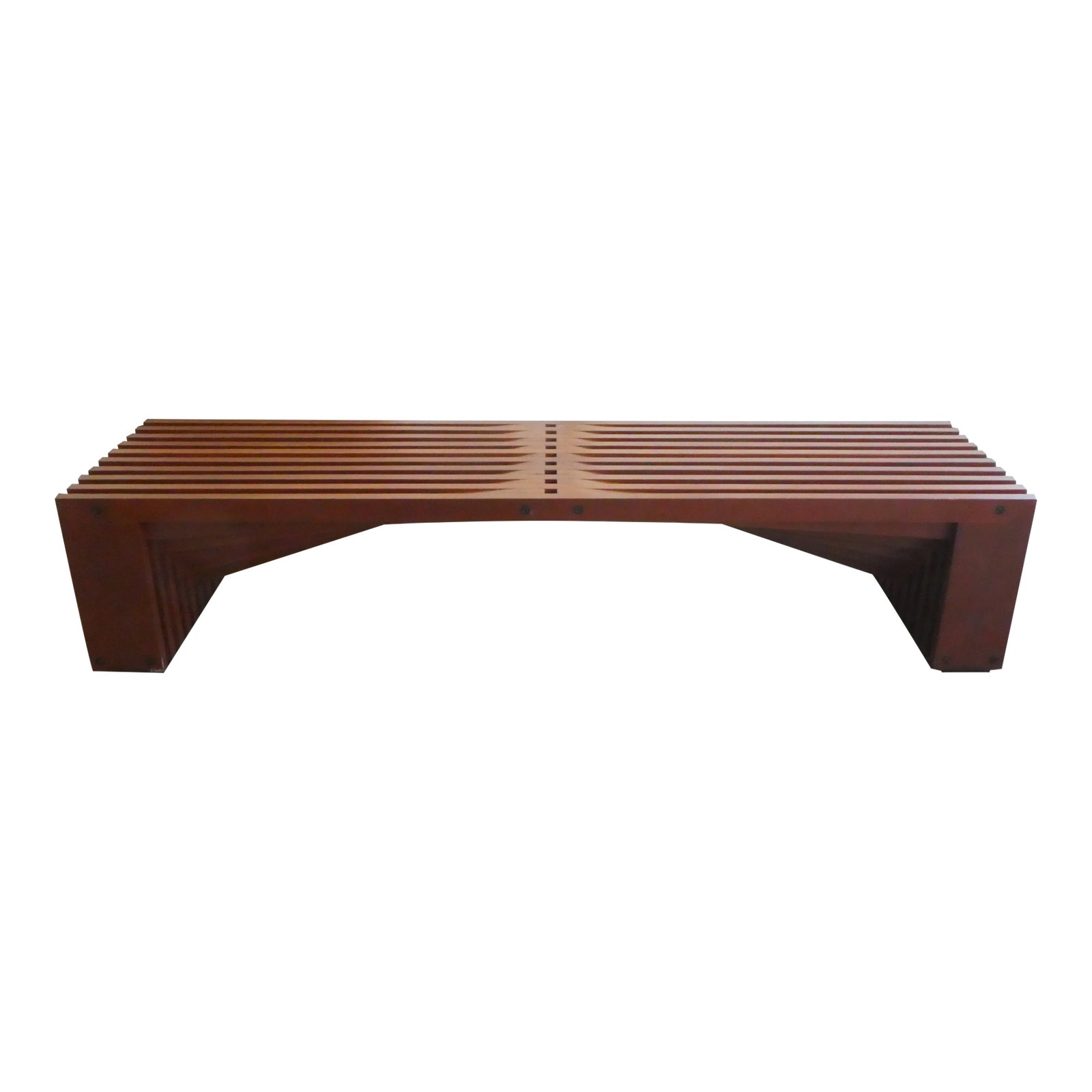 Modernist Interlocking Slat Wood Bench | Chairish
