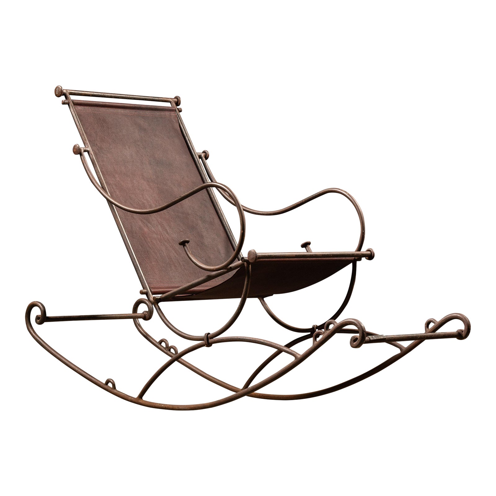 1980s Wrought Iron and Leather Rocker by Ilana Goor | Chairish