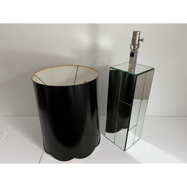 Oversize 1970s Hollywood Regency Mirrored Lamp & Shade | Chairish