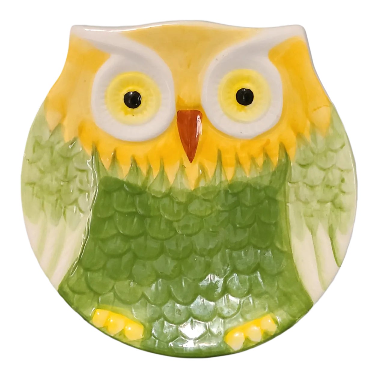 Vintage Majolica Hand Painted Colorful Wise Owl Dish | Chairish