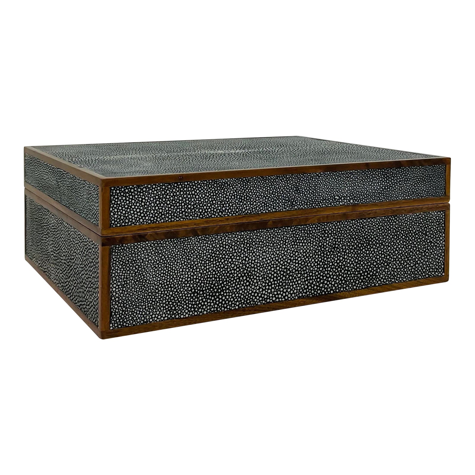 Made Goods Modern Small Cool Gray Faux Shagreen Cooper Box | Chairish