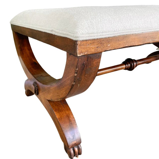 Chippendale Mahogany Upholstered Curule Bench With Paw Feet | Chairish