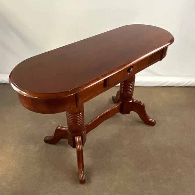 1980s Vintage Cherry Trestle Console Table With Front Drawer | Chairish