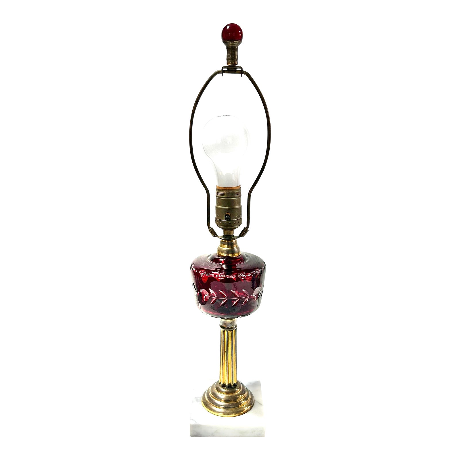 Antique Bohemian Ruby Red Cut Etched Crystal Lamp | Chairish